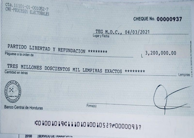 Libre recibió más de 4.4 millones de lempiras emitidos por el CNE