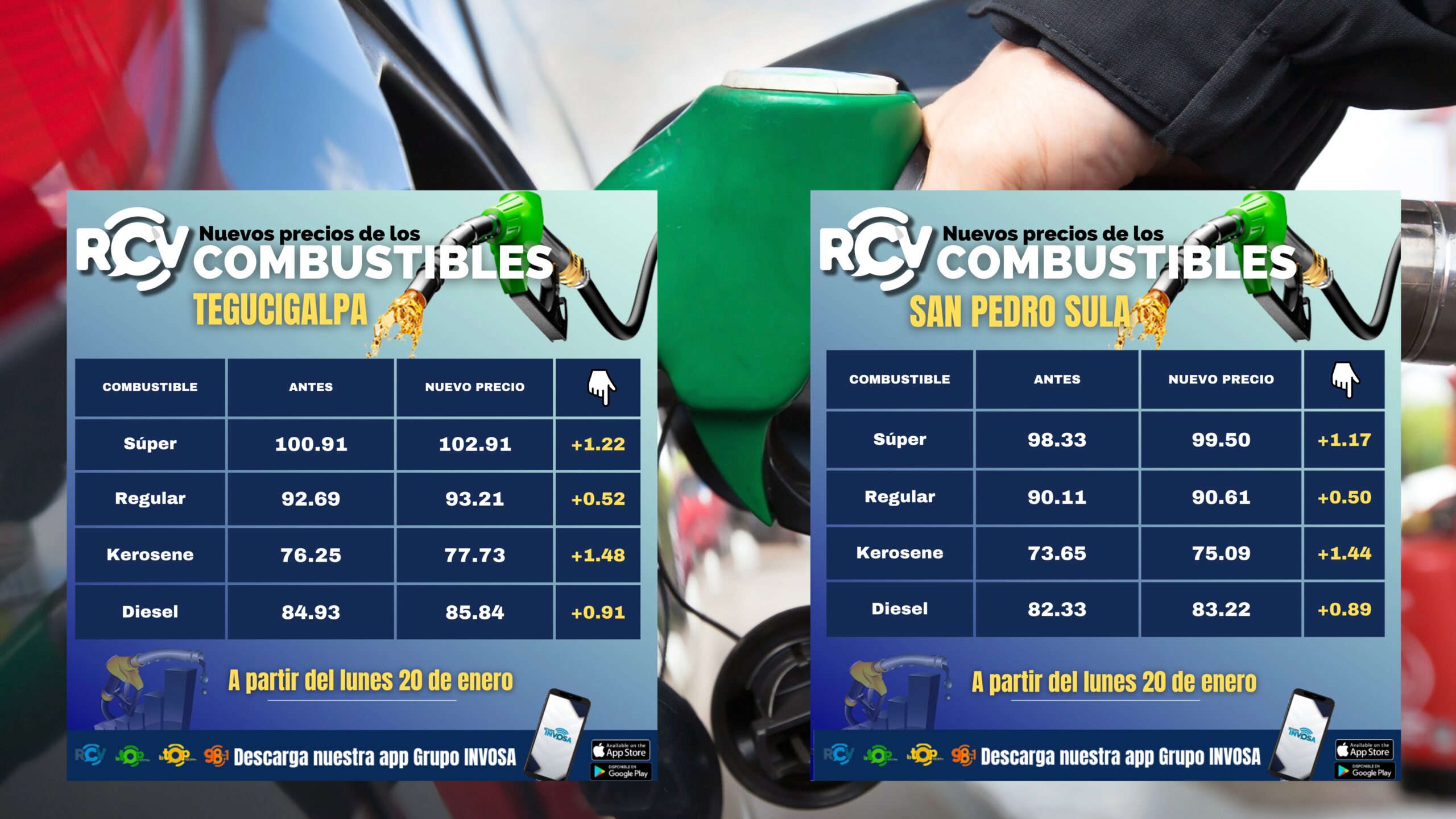 Aumento en los combustibles a partir del lunes 20 de enero