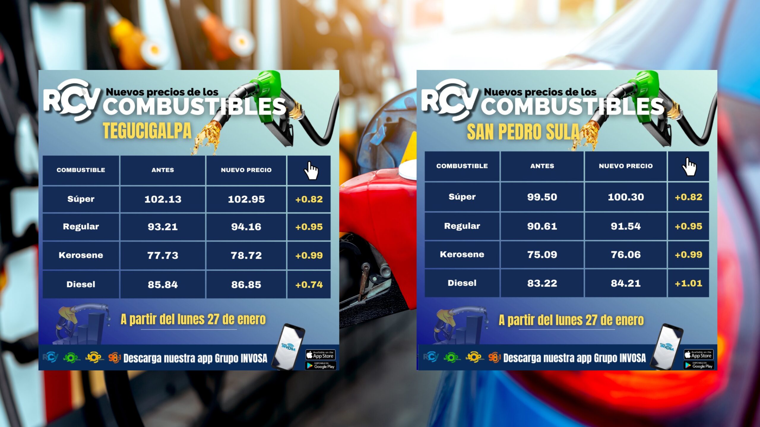 Aumento en los combustibles a partir del lunes 27 de enero