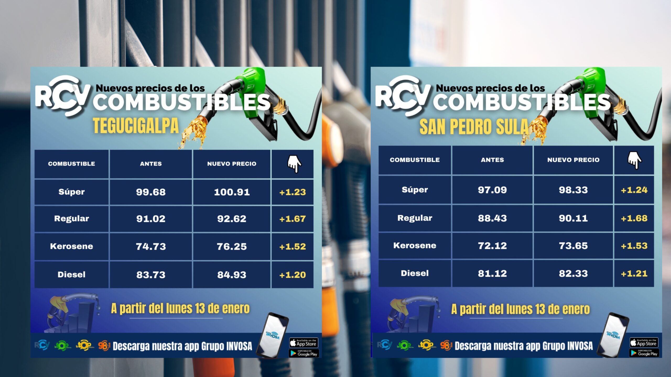 Aumento en los combustibles a partir del lunes 13 de enero