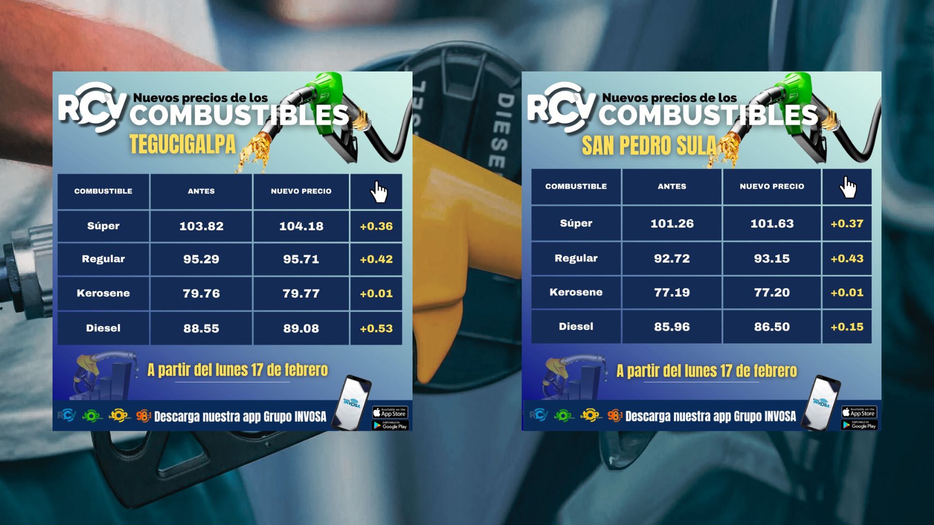Aumento en los combustibles a partir del lunes 17 de febrero